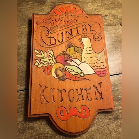 Wall Decor | Vintage Country Kitchen Wooden Sign Hand Carved Painted ...